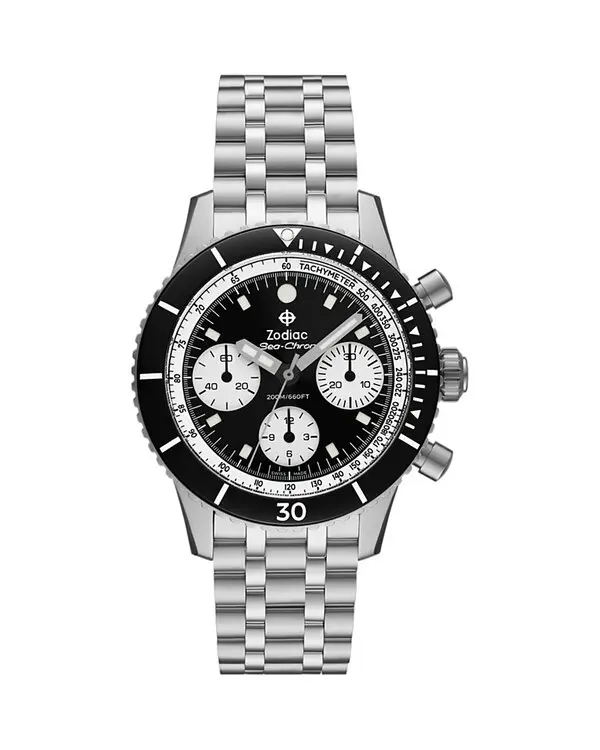 ZODIAC Sea-chron Automatic Stainless Steel Chronograph Watch - Black/silver