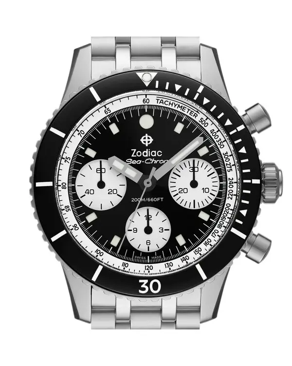 ZODIAC Sea-chron Automatic Stainless Steel Chronograph Watch - Black/silver