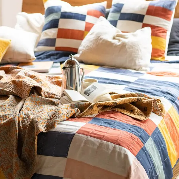 ANCHAL Check Patchwork Reversible Quilt, Queen