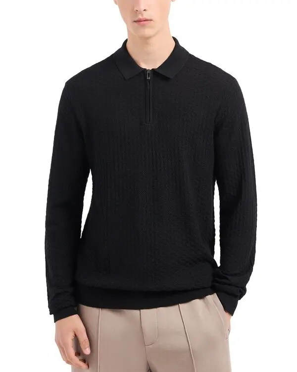 Emporio Armani Wool Diamond Jacquard Quarter Zip Polo Sweater