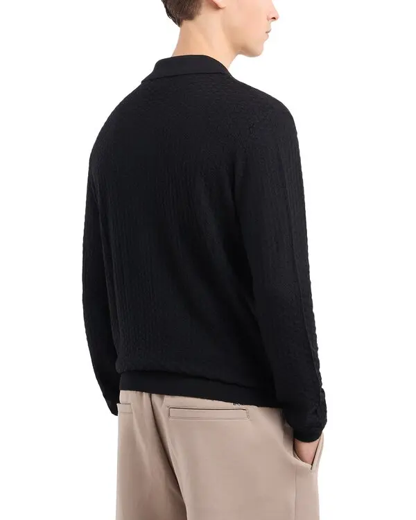 Emporio Armani Wool Diamond Jacquard Quarter Zip Polo Sweater