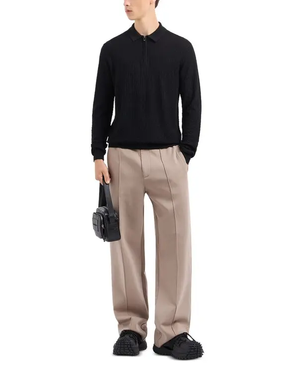 Emporio Armani Wool Diamond Jacquard Quarter Zip Polo Sweater