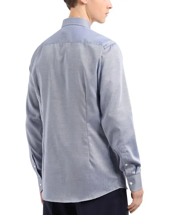 Emporio Armani New York Regular Fit Micro Jacquard Motif Dress Shirt - Dark Blue