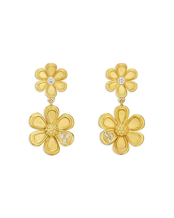 Temple St. Clair 18k Yellow Diamond Flower Drop Earrings - Gold