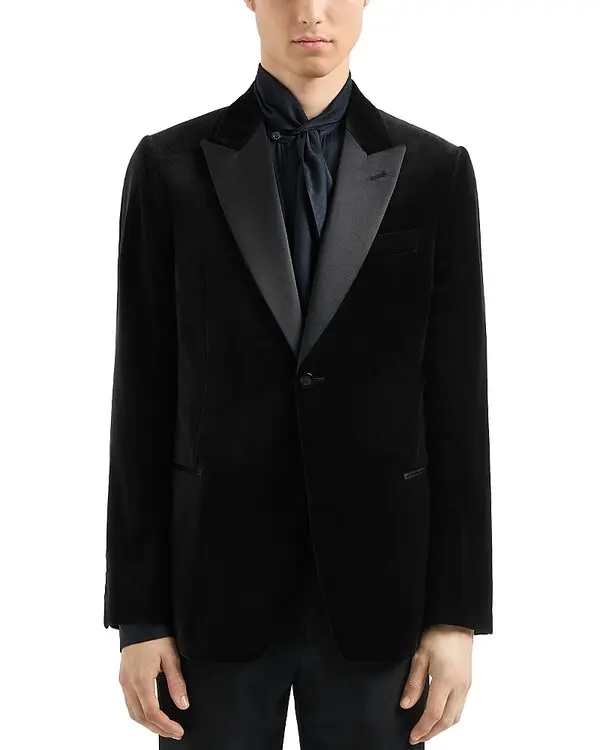 Emporio Armani Regular Fit Embossed Print And Satin Lapel Blazer