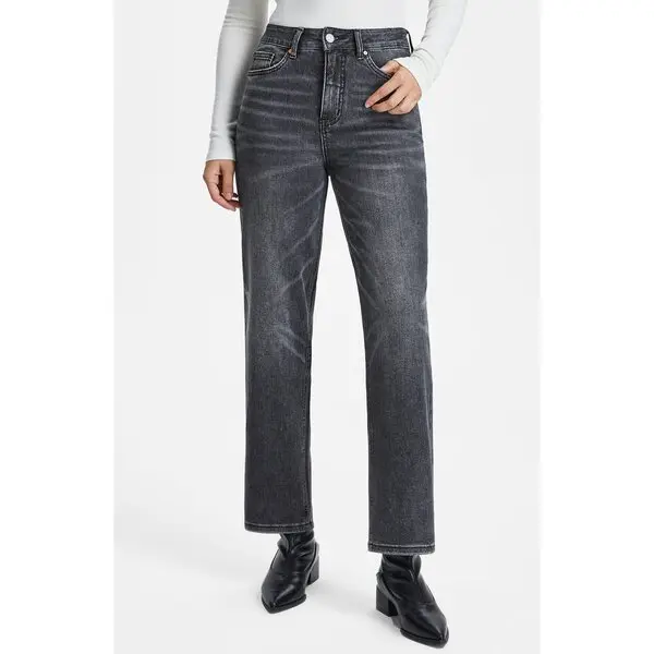 BAYEAS High-waist Straight Leg Jeans - Black Stone
