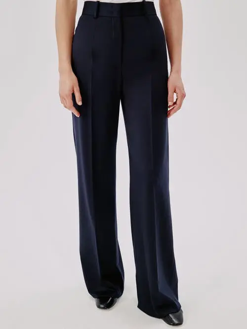 Another Tomorrow Wide Leg Suit Pant - Navy