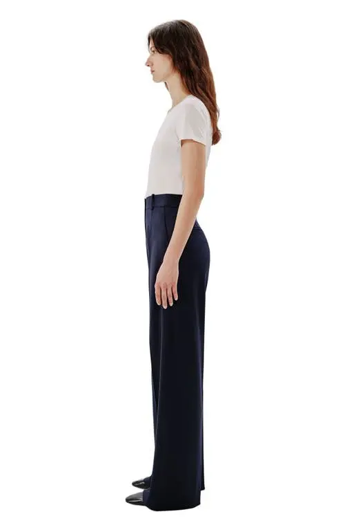 Another Tomorrow Wide Leg Suit Pant - Navy