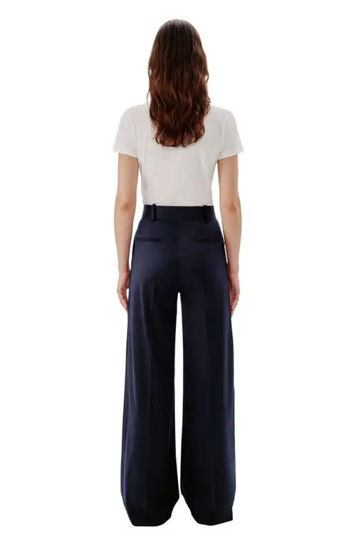 Another Tomorrow Wide Leg Suit Pant - Navy