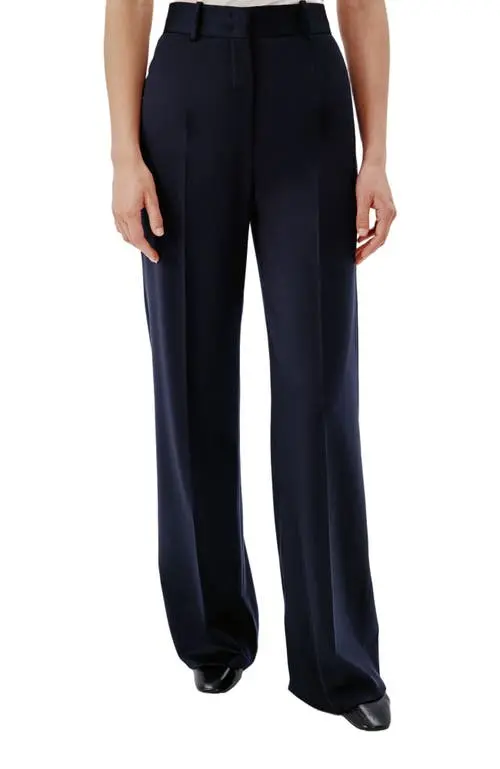 Another Tomorrow Wide Leg Suit Pant - Navy