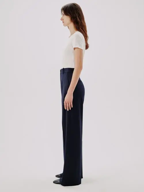 Another Tomorrow Wide Leg Suit Pant - Navy