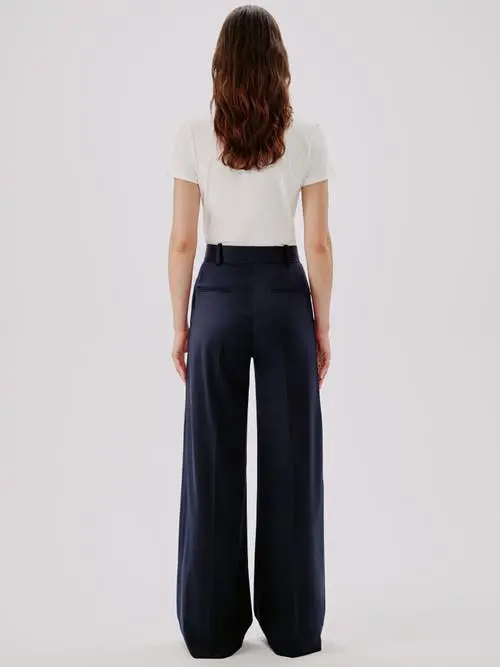 Another Tomorrow Wide Leg Suit Pant - Navy