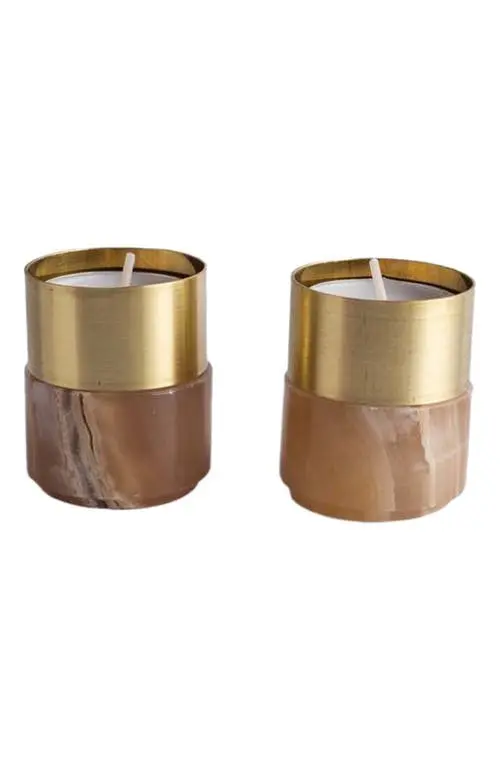 ANDJACOB DECOR Brass Candle Holder - Amber Alabaster