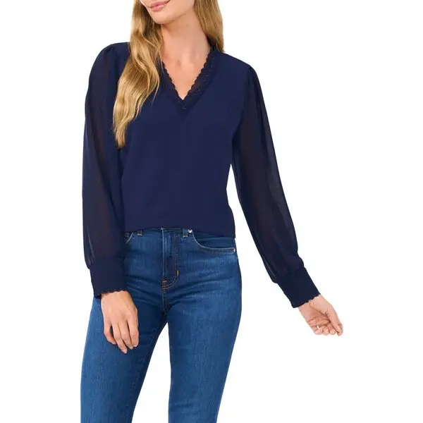 CECE DUPRAZ Scallop Detail Georgette Top