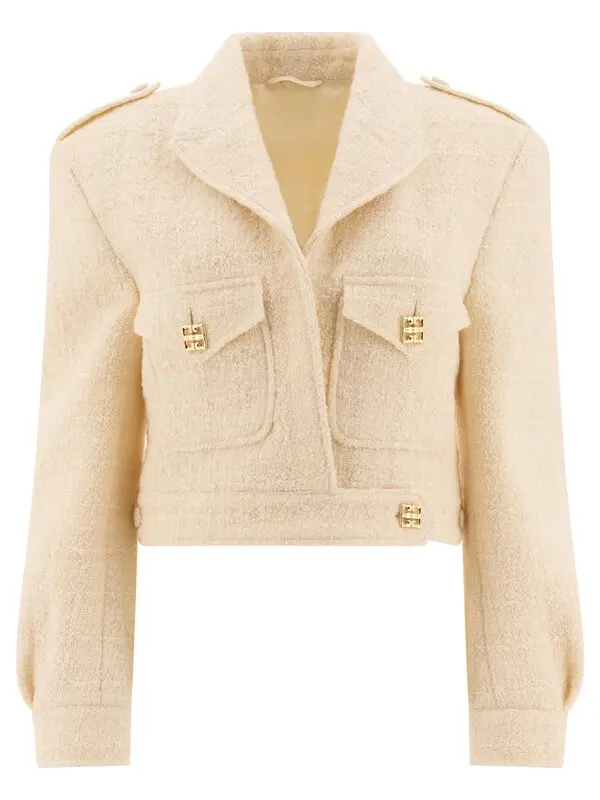 Givenchy Short Tweed Jacket With 4g Detail - White