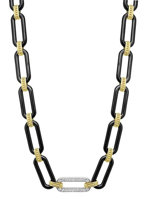 Lagos Signature Caviar Ceramic Link And Diamond Necklace - Black