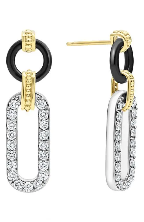 Lagos Signature Caviar Diamond And Ceramic Link Drop Earrings