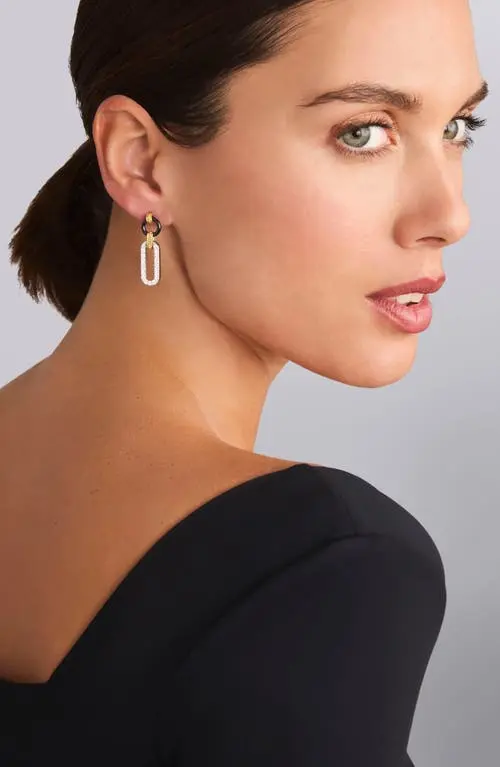 Lagos Signature Caviar Ceramic & Diamond Link Drop Earrings