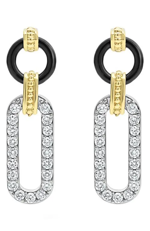 Lagos Signature Caviar Ceramic & Diamond Link Drop Earrings