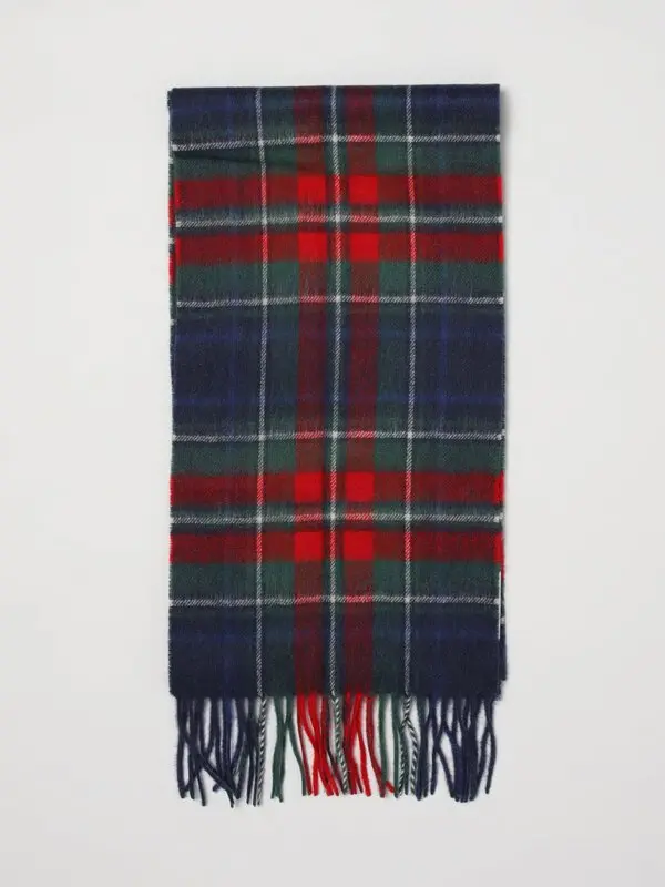 Barbour Tartan Pattern Scarf In Wool And Cashmere Blend With Fringed Edges - Green