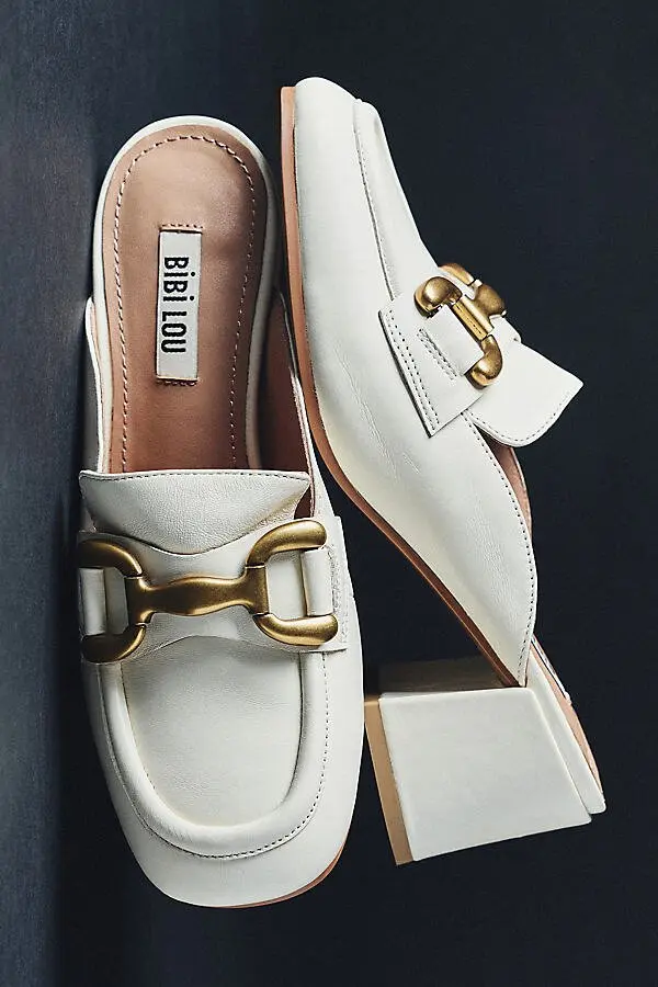 BIBI LOU Zagreb Heeled Loafers - Off White Kid Leather