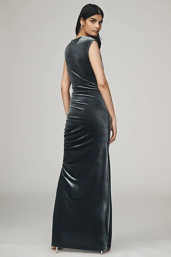 Bhldn Francesca High-Neck Stretch Velvet Maxi Dress In Grey - 32% Off |  Editorialist