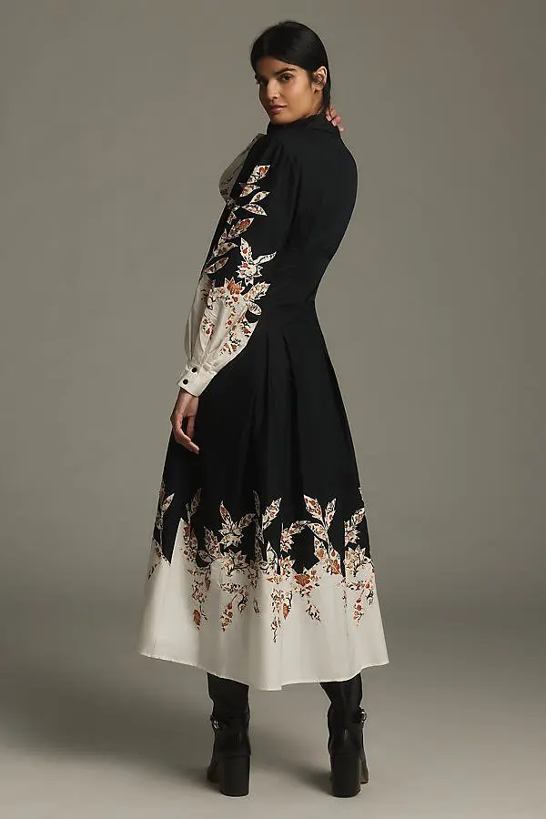 by anthropologie long-sleeve embellished midi shirt dress Anthropologie Long-Sleeve Embellished Midi Shirt Dress - Multicolor