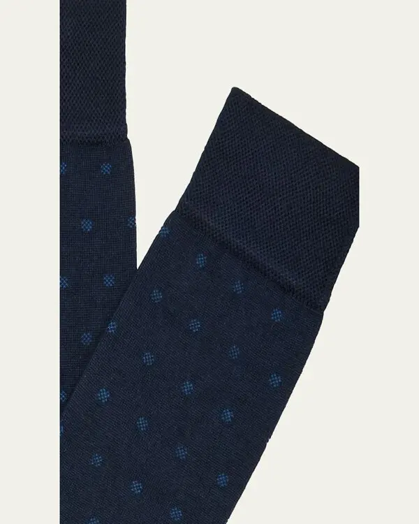 Marcoliani Modal Cashmere Polka Dot Mid-calf Socks - Navy
