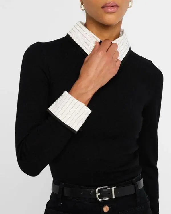 Alice + Olivia Porla Pinstripe Collared Sweater - Black