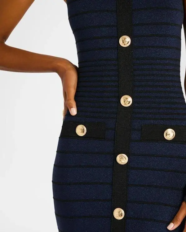 Retrofete Erin Sparkly Knit Mini Dress - Navy/black