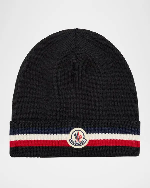 Moncler Striped-trim Virgin Wool Beanie - Black