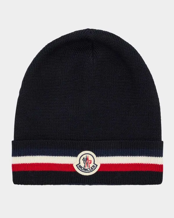 Moncler Striped-trim Virgin Wool Beanie - Navy