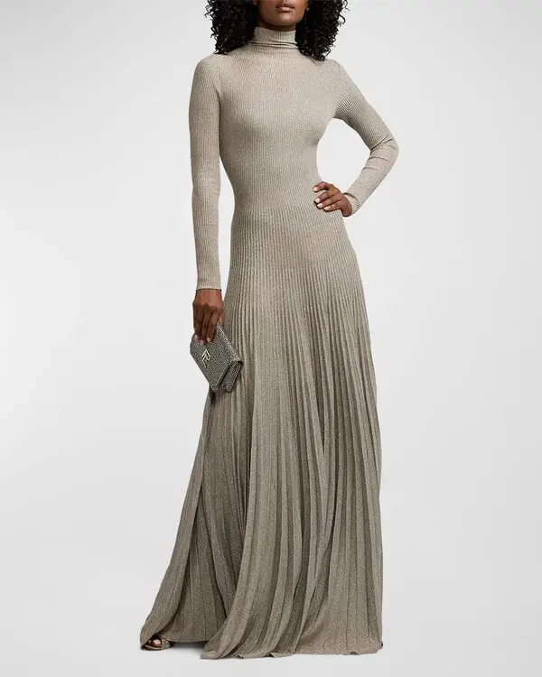 Ralph Lauren Turtleneck Sweater Evening Dress - Platinum | Editorialist