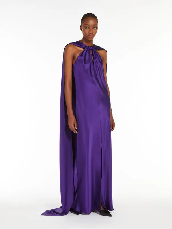 purple dress max Max Mara Long Silk-Satin Dress - Purple