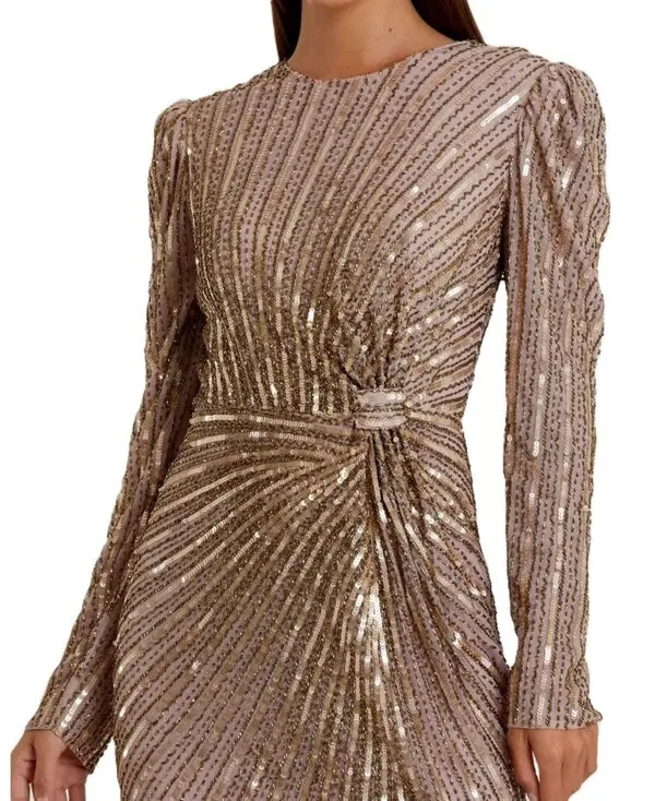 Mac Duggal Embellished Puff Sleeve Side Knot Gown