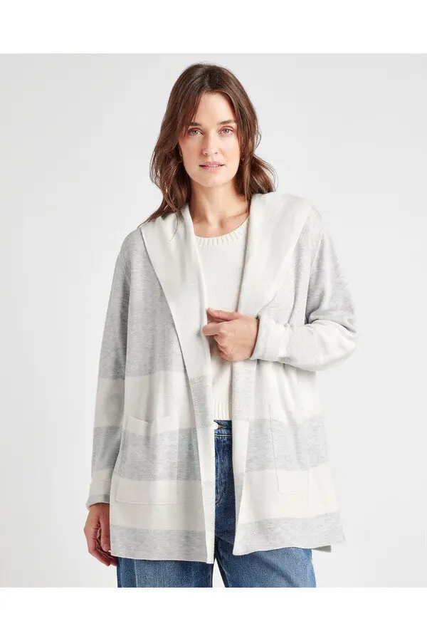 Splendid Sydney Cashblend Reversible Stripe Cardigan In Grey 75