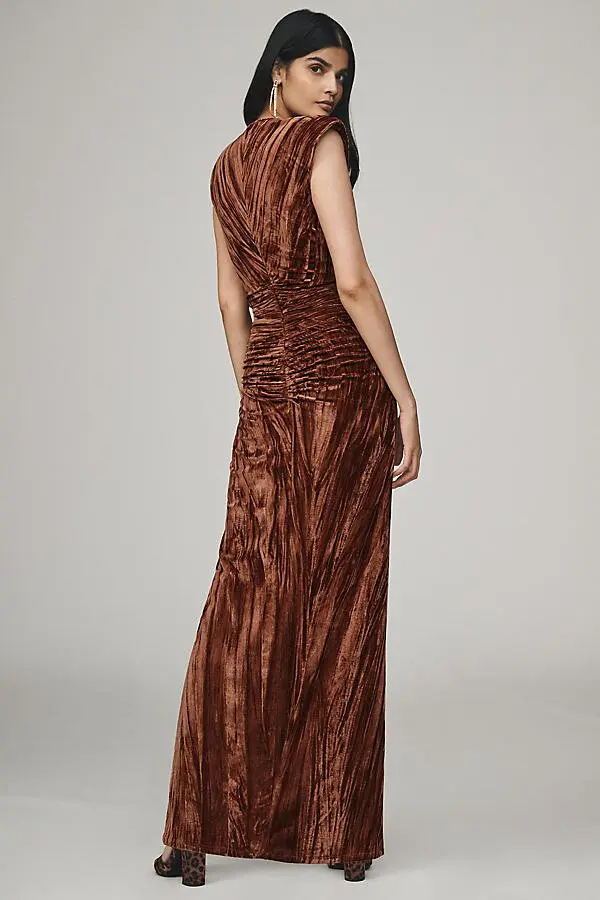 Ronny Kobo Hayley V-Neck Velvet Maxi Dress In Gold - 31% Off | Editorialist