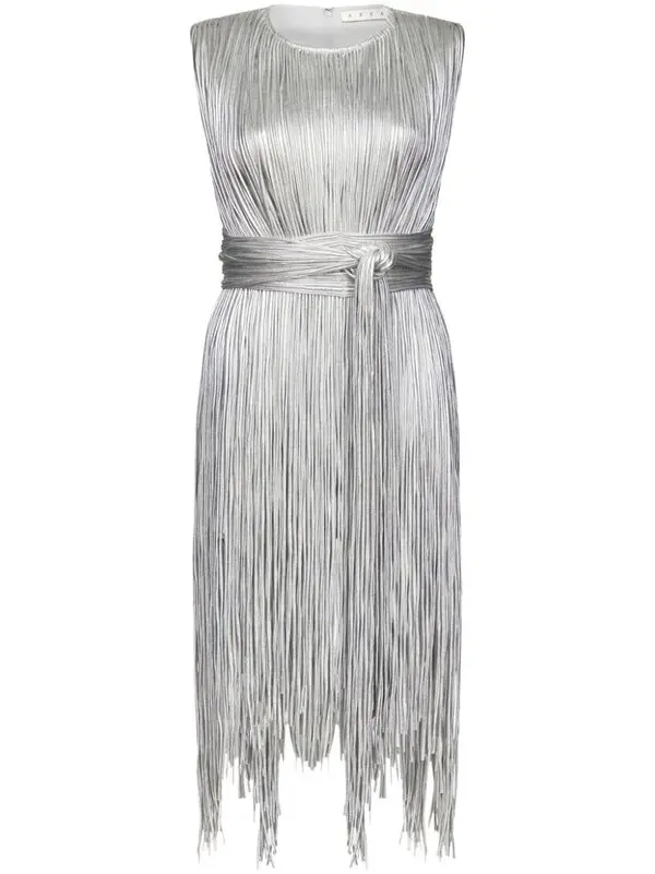 AREA Metallic Fringe Mini Dress