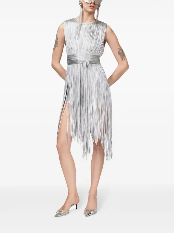 AREA Metallic Fringe Mini Dress