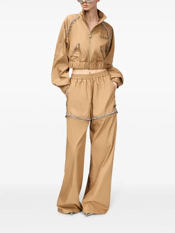AREA Crystal-embellished Cropped Jacket - Brown