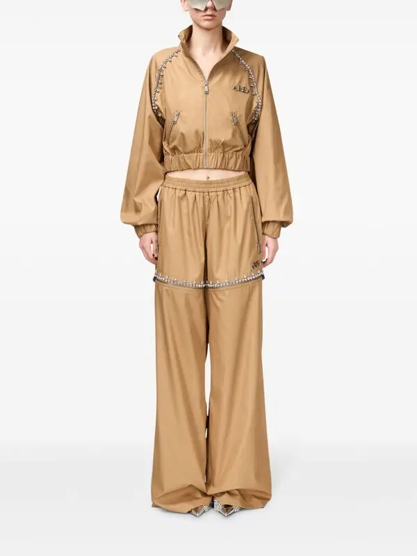 AREA Crystal-embellished Cropped Jacket - Brown