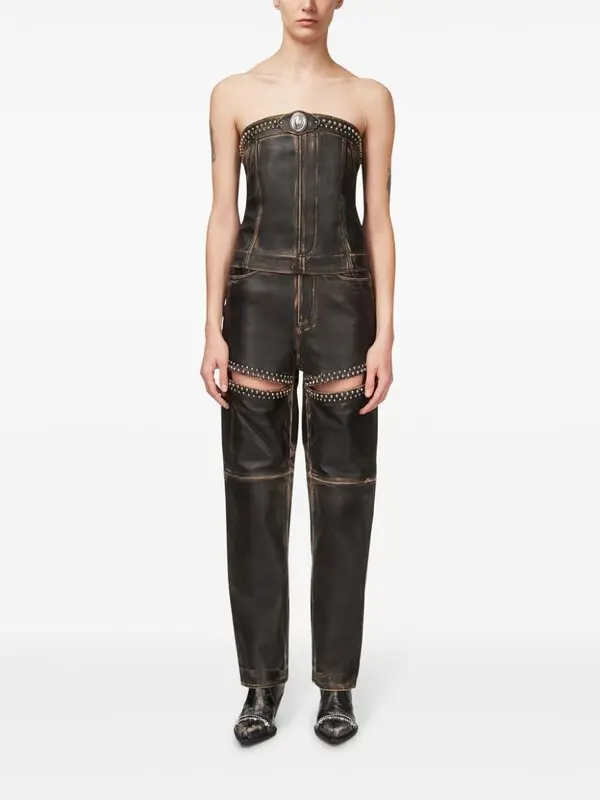 AREA Studded Leather Slit Jeans