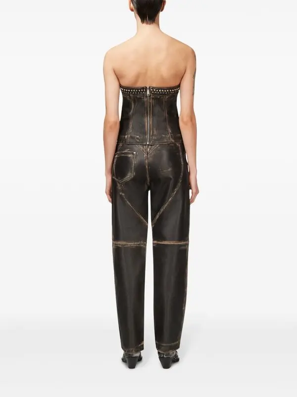 AREA Studded Leather Slit Jeans