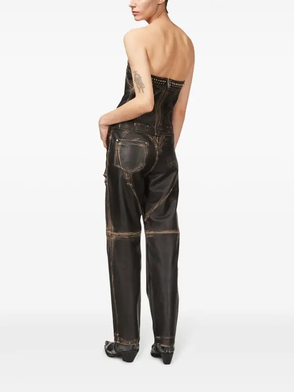 AREA Studded Leather Slit Jeans