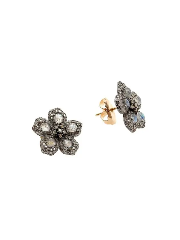 Nina Gilin Black Rhodium-plated, Labradorite & Flower Cluster Stud Earrings