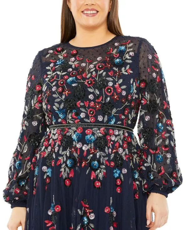 Mac Duggal Plus Long Sleeve Beaded Cocktail Dress