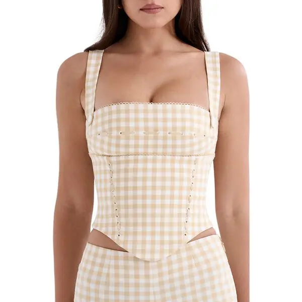 House Of Cb Lottie Gingham Corset Tank - Gingerbread