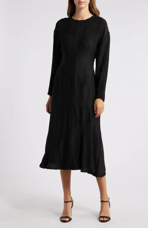 Du Paradis Isabel Long Sleeve Pliss Dress In Black - 50% Off | Editorialist