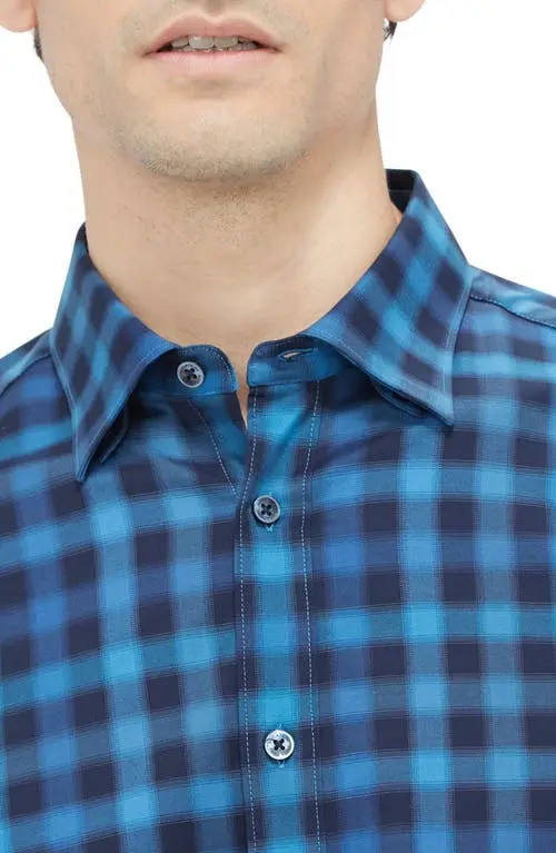 Bugatchi Karl Shaped Fit Buffalo Plaid Stretch Cotton Button-up Shirt - Navy
