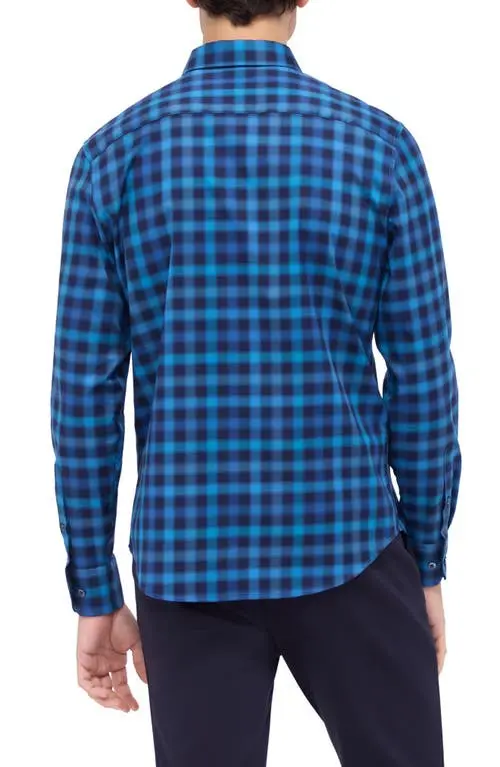Bugatchi Karl Shaped Fit Buffalo Plaid Stretch Cotton Button-up Shirt - Navy